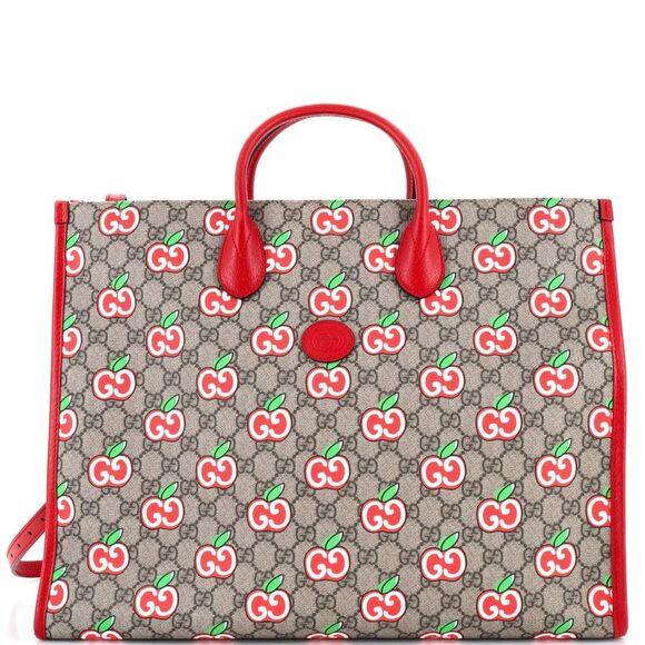 Gucci | Bags | Gucci Convertible Open Tote Apple Gg Coated Canvas Large ...